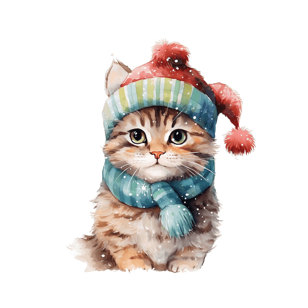 Christmas Cat Clipart | Christmas Clipart, Watercolor Christmas Cute ...