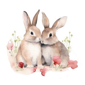 Watercolor Valentine Bunnies Clipart: Love Rabbits, Pastel Hues ...