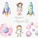 Watercolor Space Clipart Bundle 10 PNG Rocket Clipart, Astronaut ...