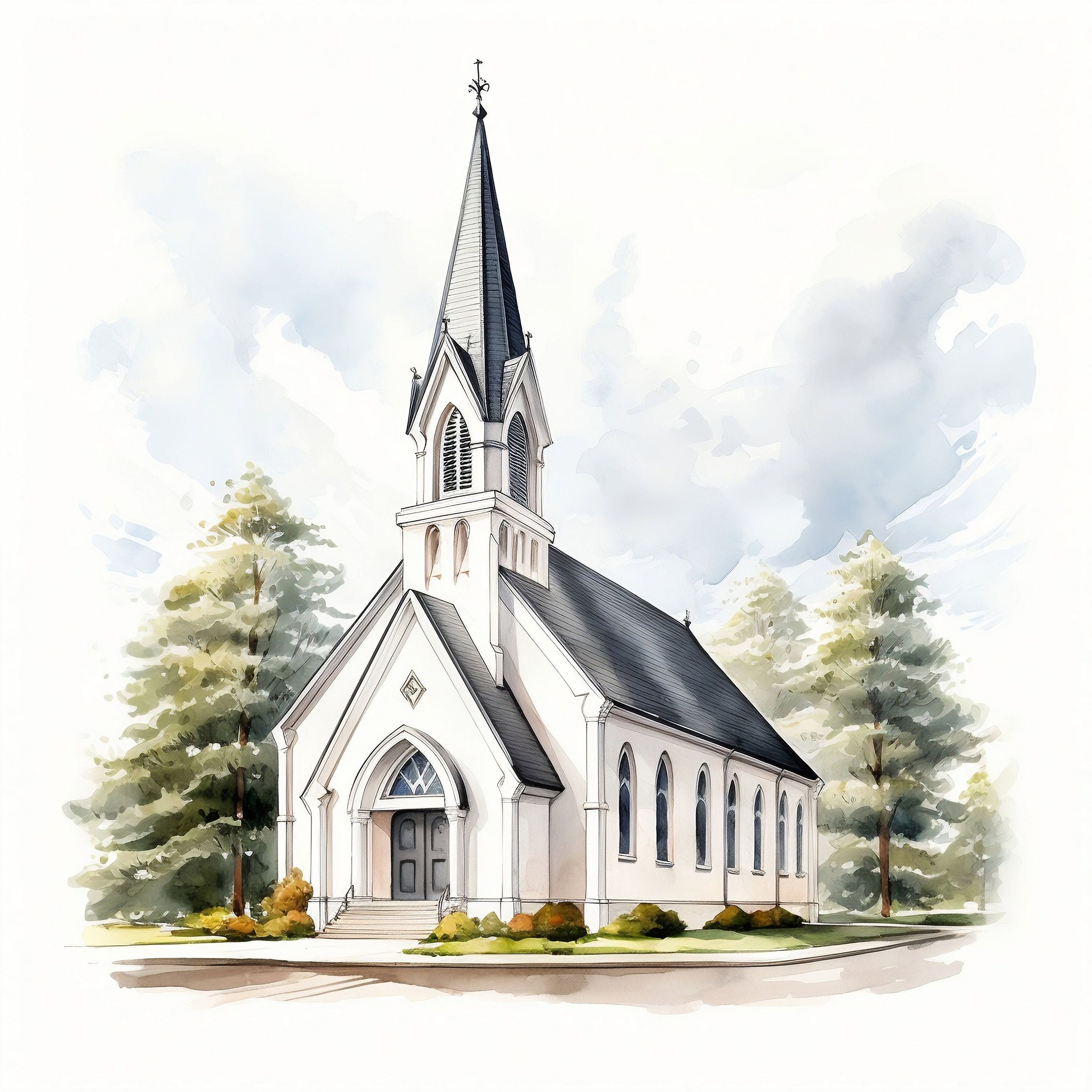 Church Clipart 10 JPG Old White Chapel Printable Watercolor Wedding ...