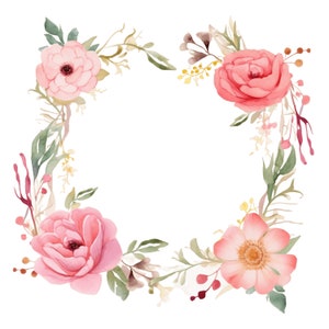 Watercolor Floral Pink Frames, Floral Clipart, Watercolor Rectangular ...