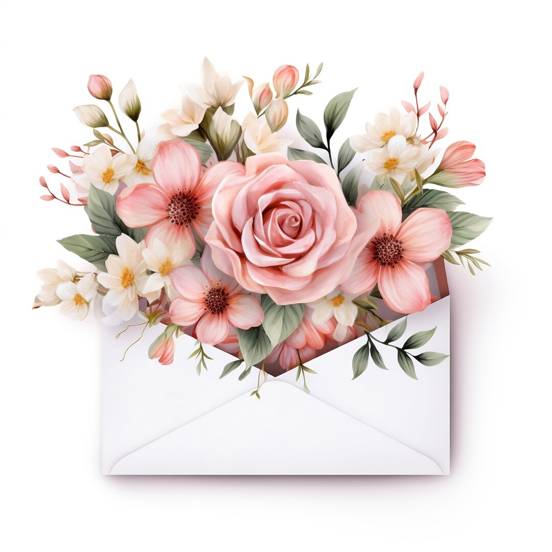 Vintage Floral Envelope Clipart | 10 JPG | Wedding, Printable ...
