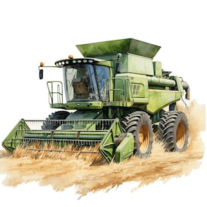 Green Combine Harvester Watercolor, Farming Vehicles Clipart, Farm ...