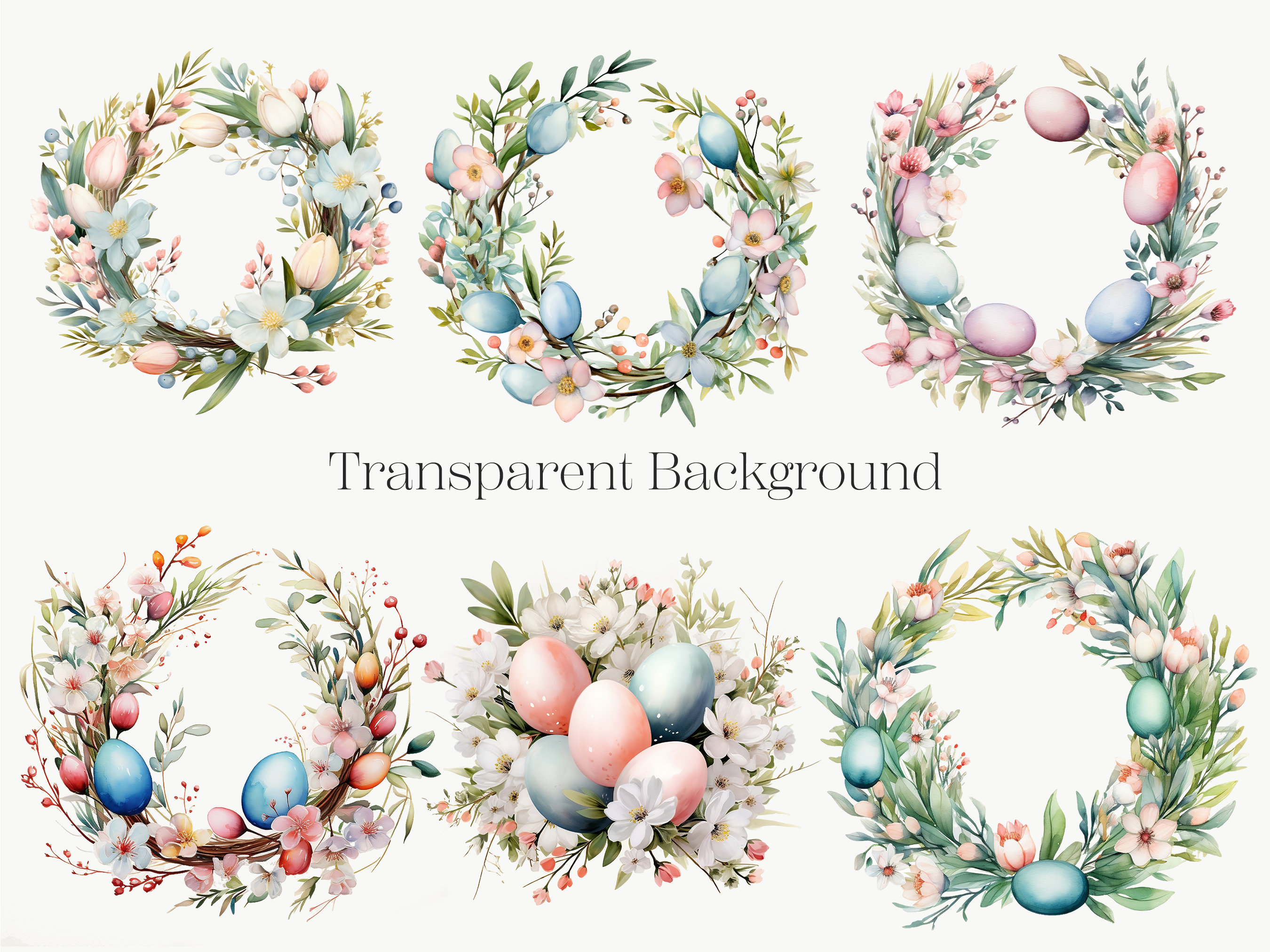 Watercolor Easter Wreath Clipart 10 PNG Easter Egg Graphics, Floral ...