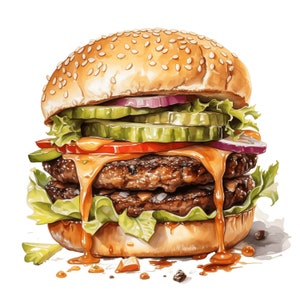 Watercolor Burger Clipart: Fast Food Digital PNG (10 JPG) - Etsy