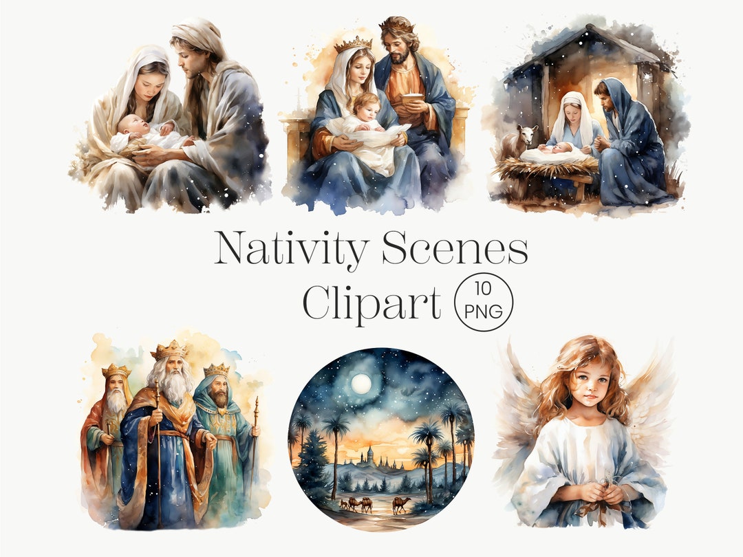 Watercolor Nativity Scene Clipart | 10 PNG | Jesus Nativity Set Clipart ...