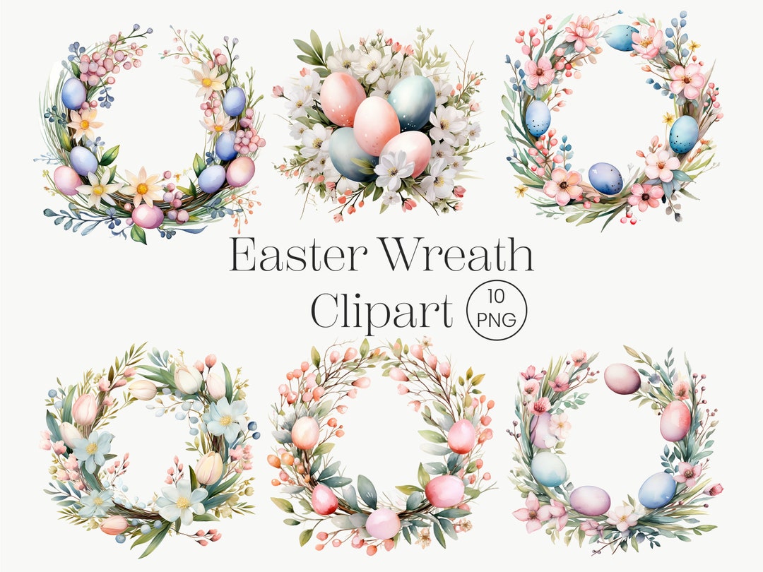 Watercolor Easter Wreath Clipart 10 PNG Easter Egg Graphics, Floral ...