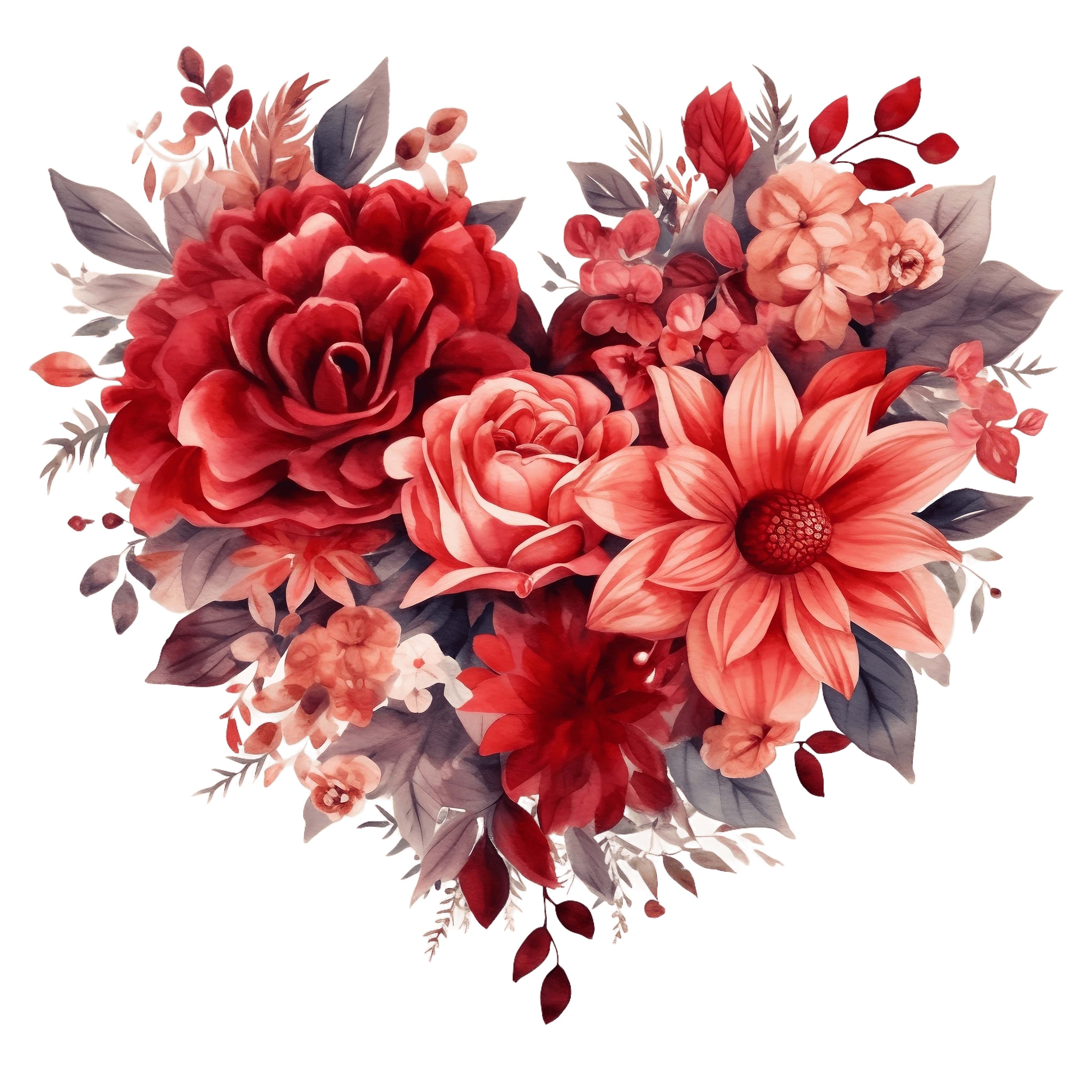 Floral Hearts Clipart 10 High Quality JPG Red Flowers - Etsy