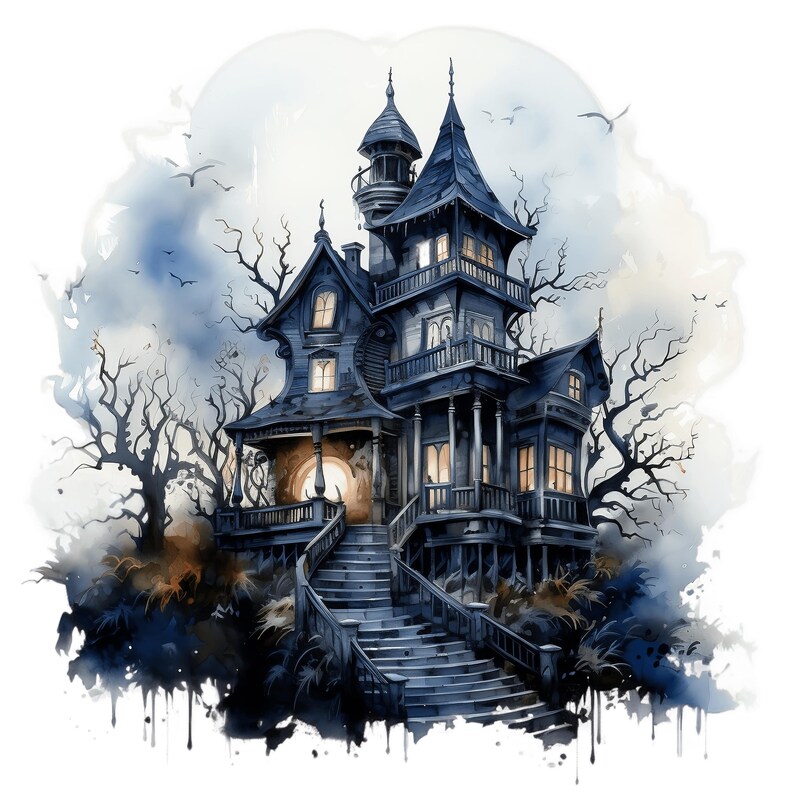 Watercolor Haunted House Clipart | Spooky Halloween Decor (digital ...