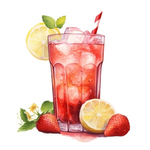 Strawberry Lemonade Clipart | 10 High Quality JPG | Summer Cocktail ...