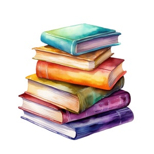 Colorful Books Clipart 10 JPG Watercolor Book Reading Education Painted ...
