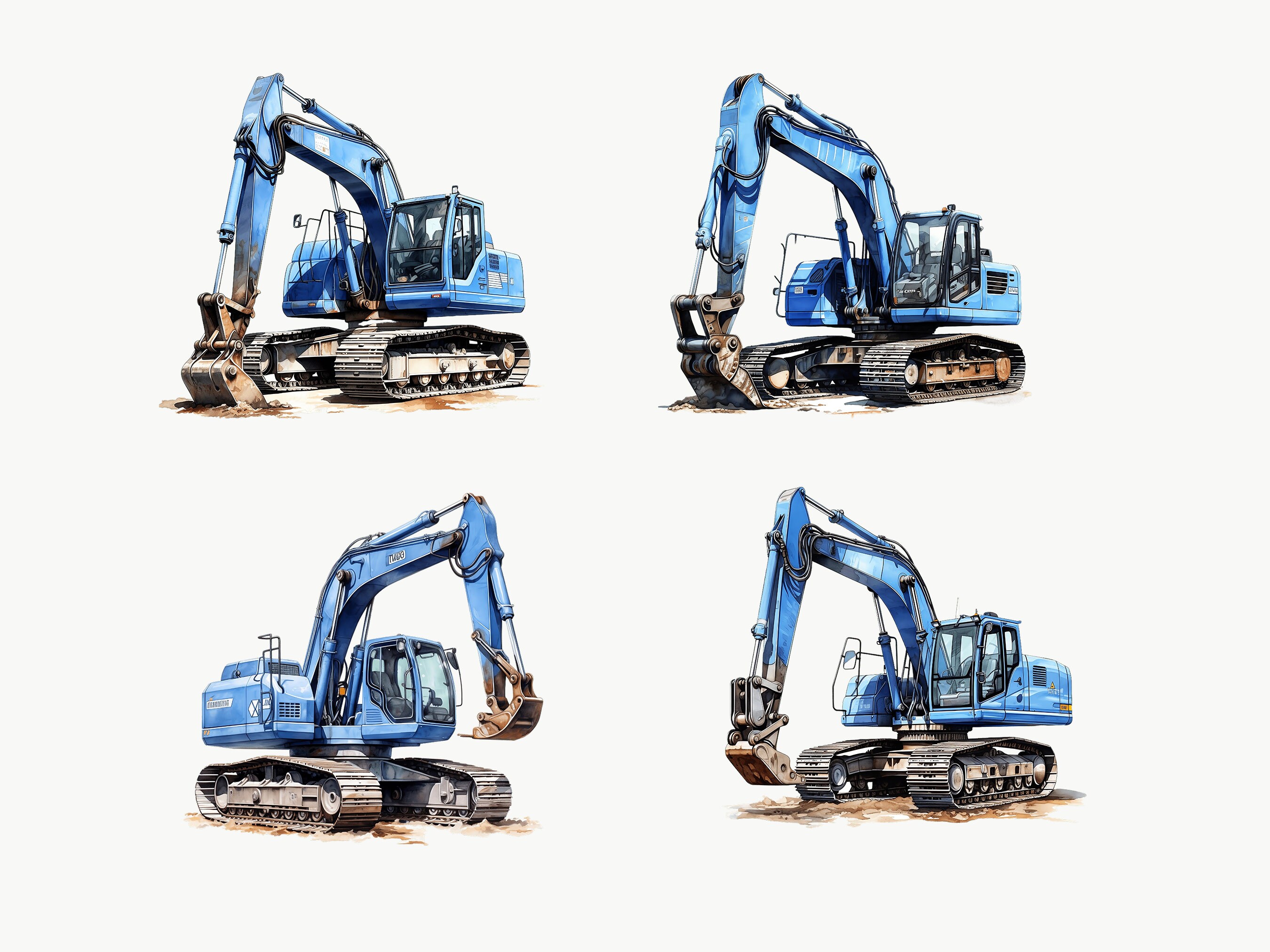 Blue Excavator Watercolor 10 High Quality Transparent PNG - Etsy