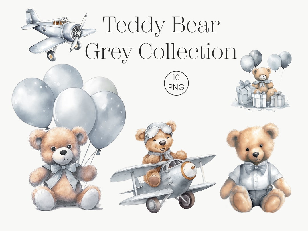Watercolor Grey Teddy Bear 10 Clipart | Light Grey Gift Decor Toy ...