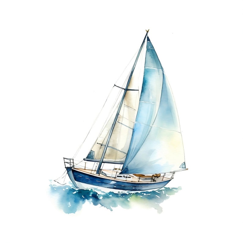 Watercolor Sailboat Clipart | Nautical JPG Files (digital Download) - Etsy