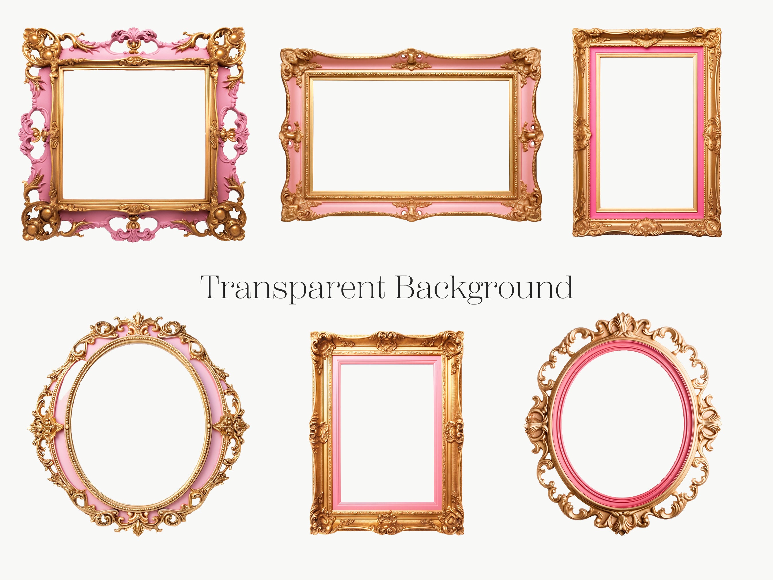 Pink Rococo Frames Clipart: Antique Gold Baroque PNG Graphics (digital ...