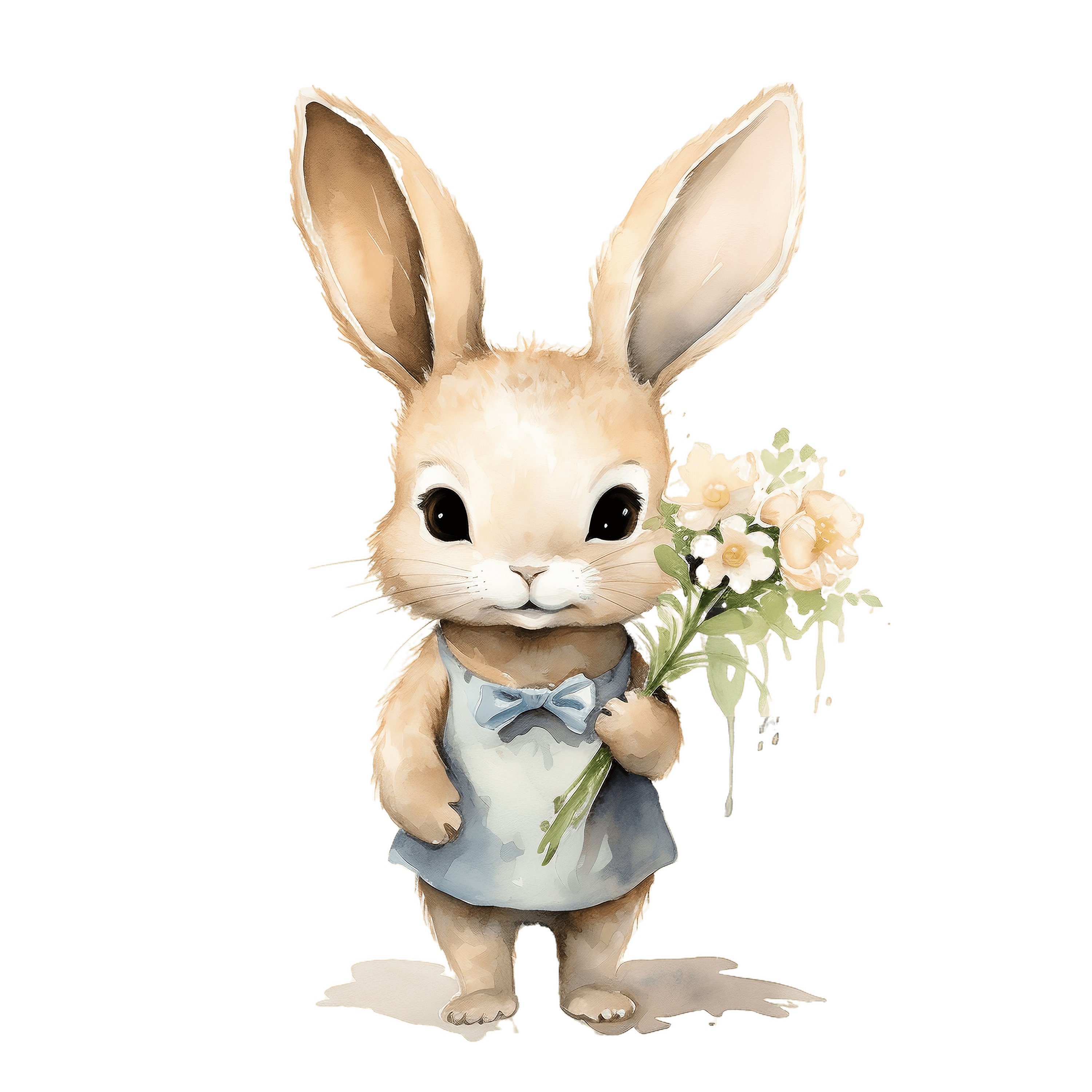 Watercolor Bunnies With Flowers, 10 JPG, Cute Bunny Watercolor Bunny ...