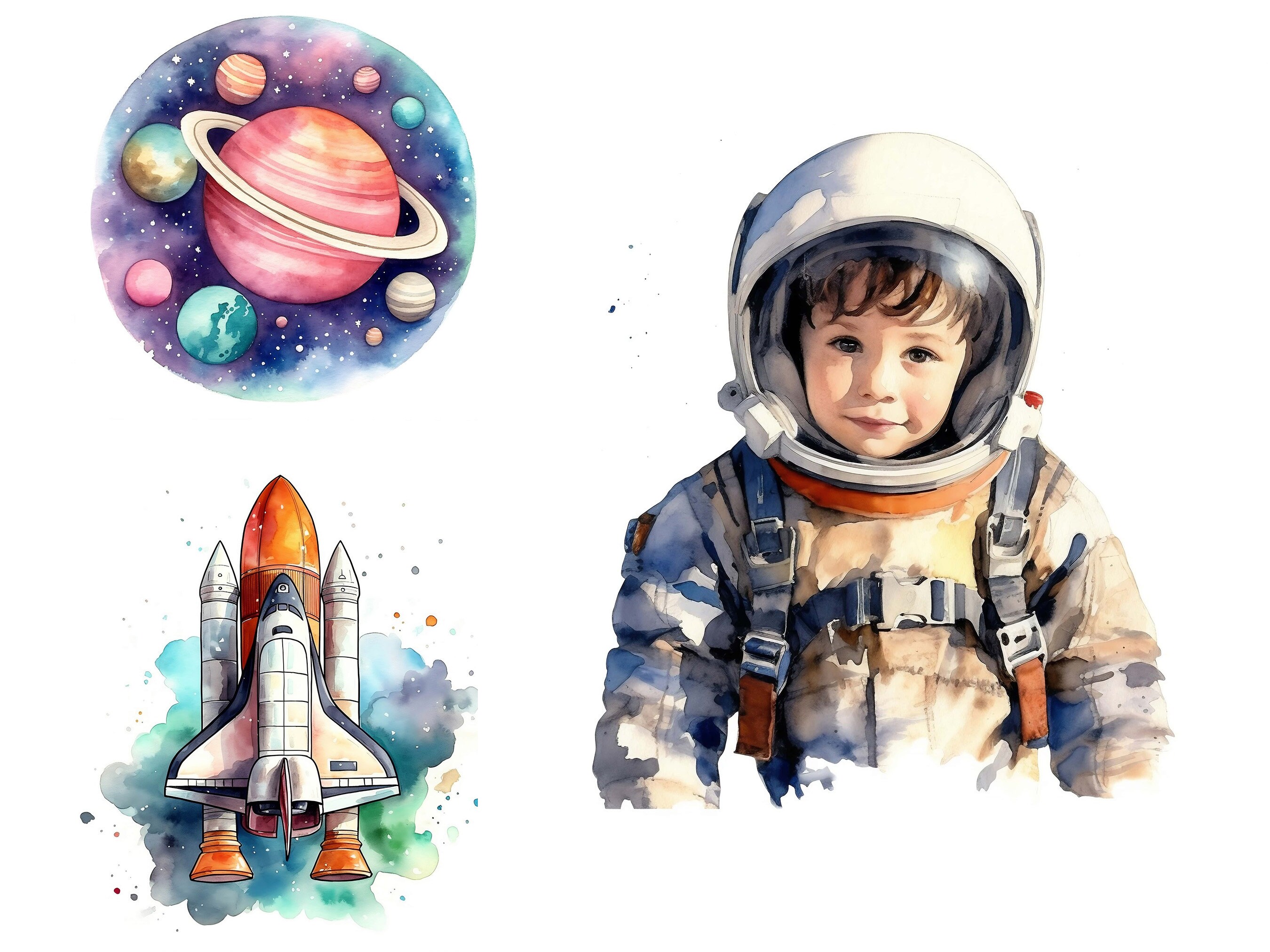 10 Space Watercolor Clipart Planets Space Shuttle Boy - Etsy Australia