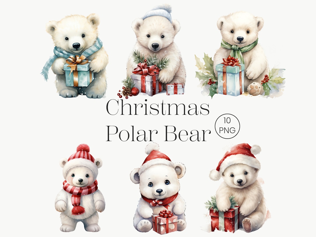 Christmas Polar Bear Winter | 10 PNG | Cute Polar Bear Clipart ...