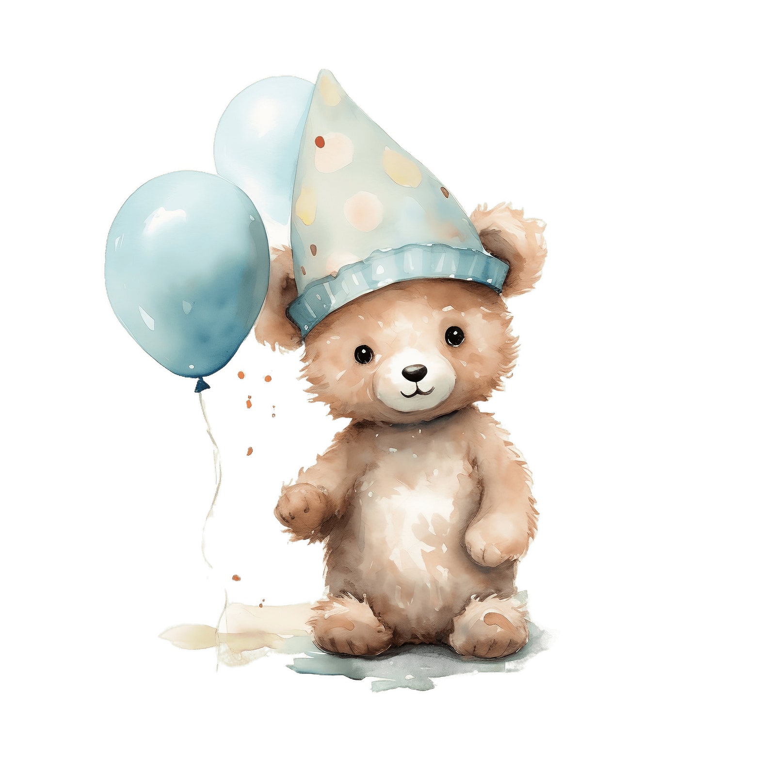 Watercolor Birthday Teddy Bear With Balloons Clipart Collection JPG ...