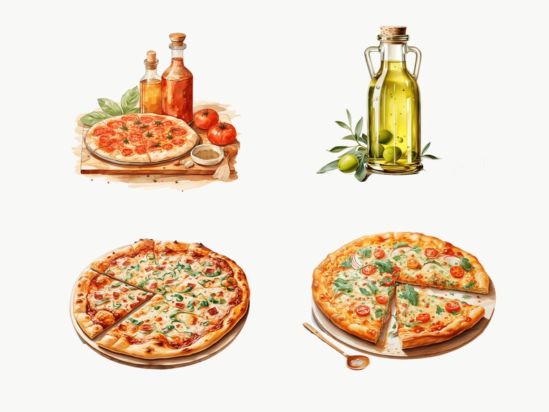 Watercolor Pizza Clipart, 10 Transparent PNG, Bakery PNG, Italian Food ...
