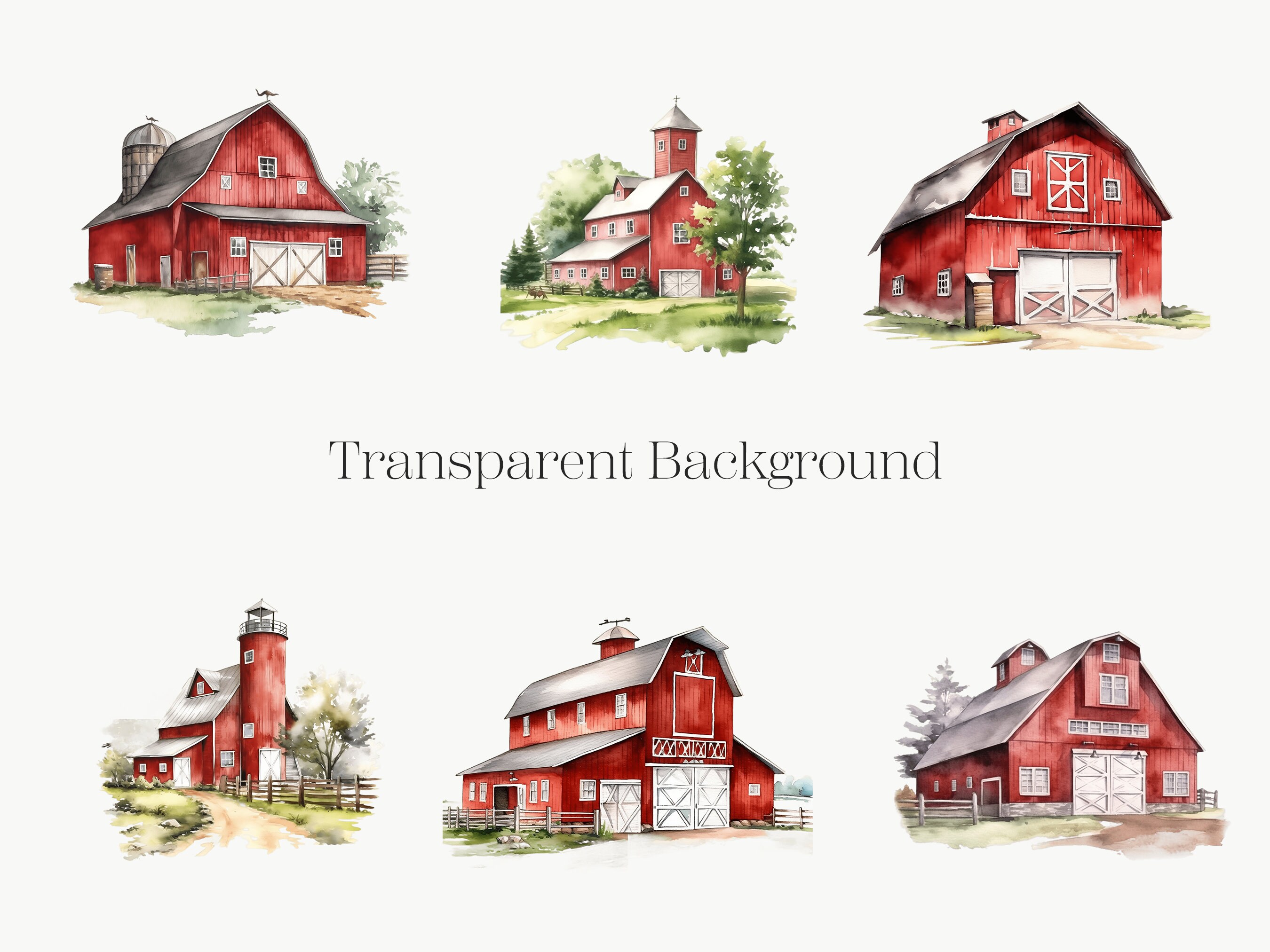 Watercolor Red Barn Clipart | Farmhouse PNG Graphics (digital Download ...