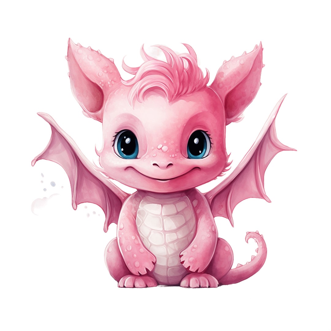 Cute Baby Dragon Clipart | 10 JPG | Watercolor Fantasy Pink Dragon ...
