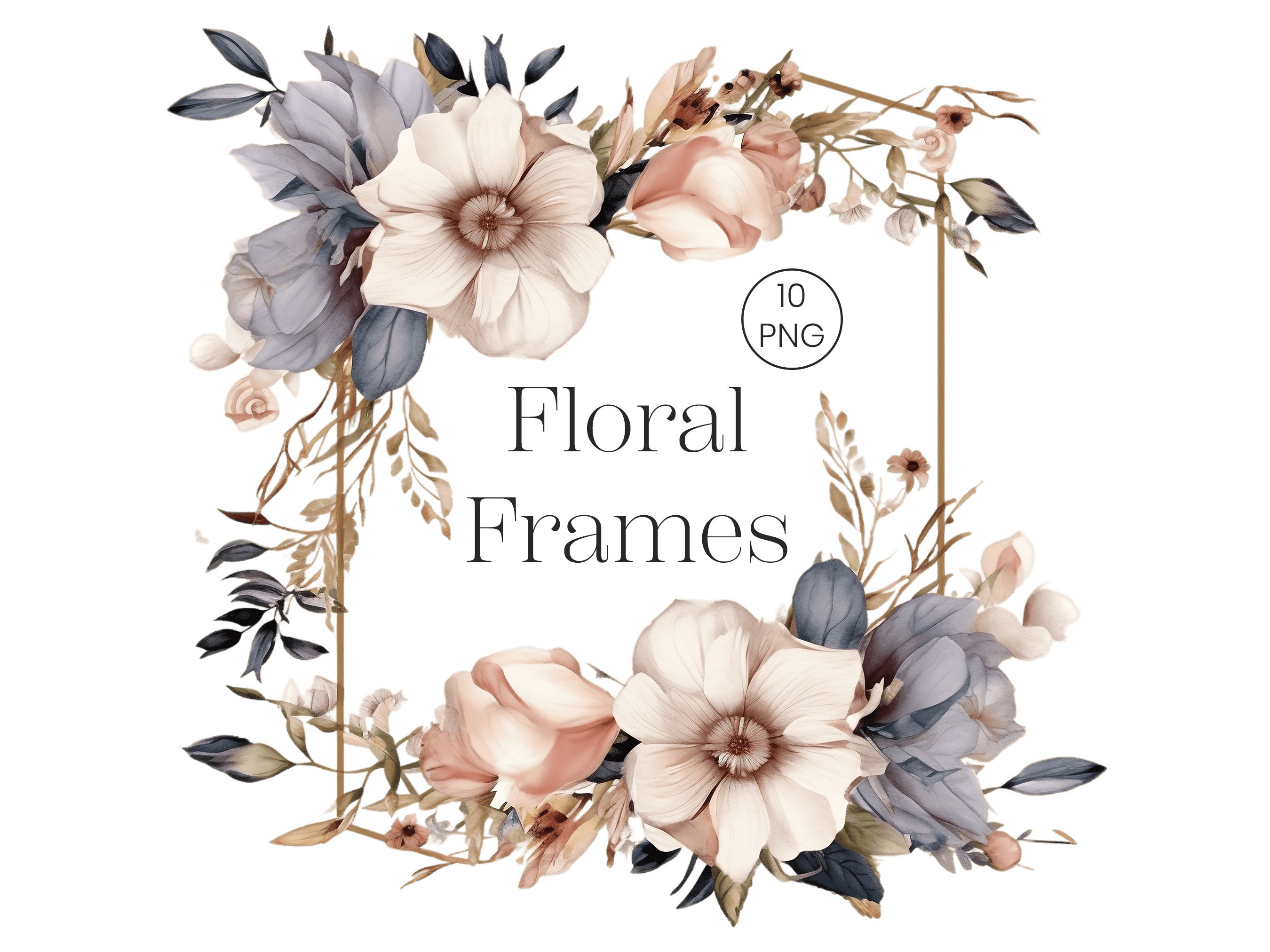 Watercolor Wedding Flower Frames Clip Art 10 Transparent PNG - Etsy