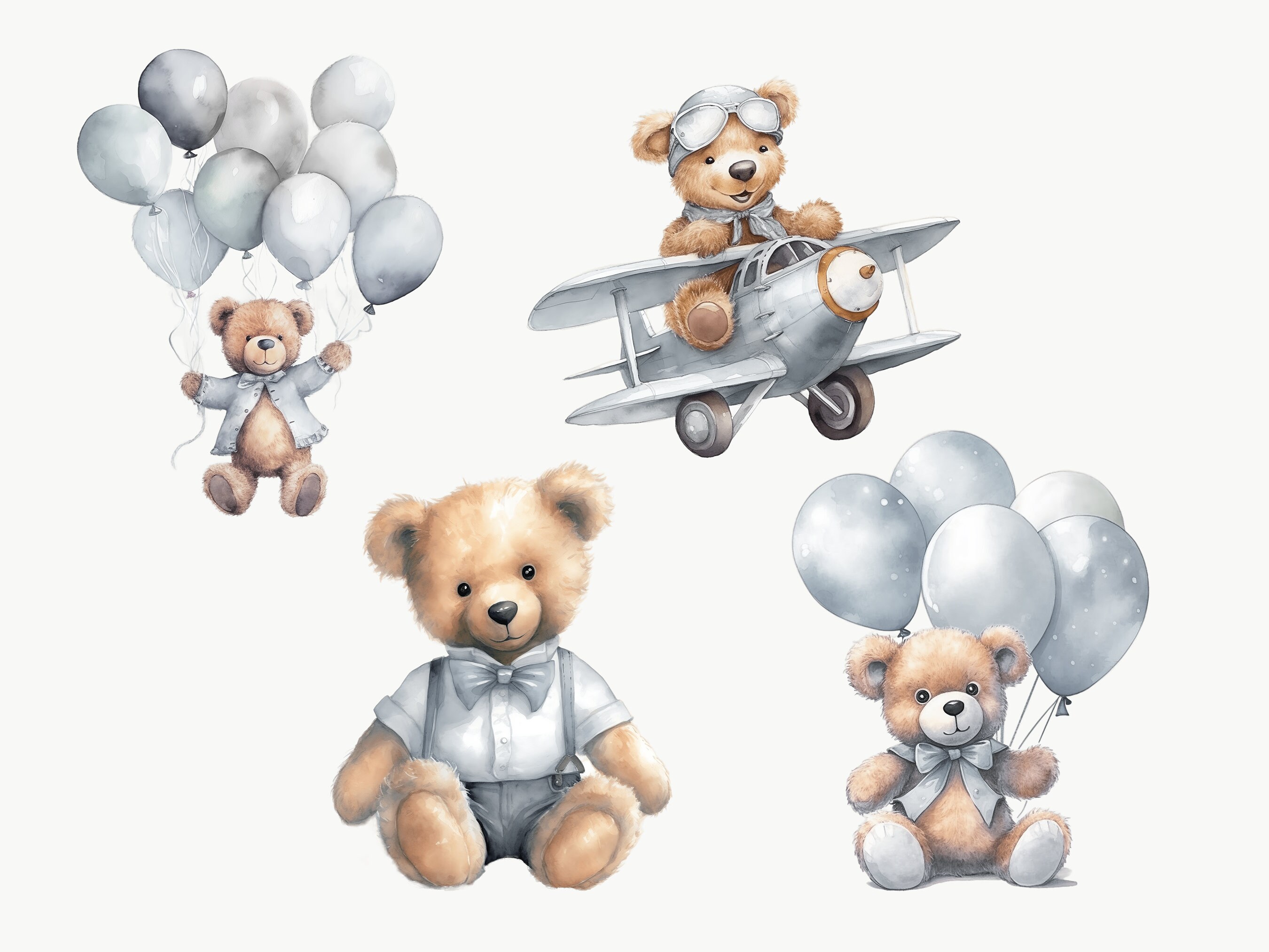 Watercolor Grey Teddy Bear 10 Clipart Light Grey Gift Decor - Etsy