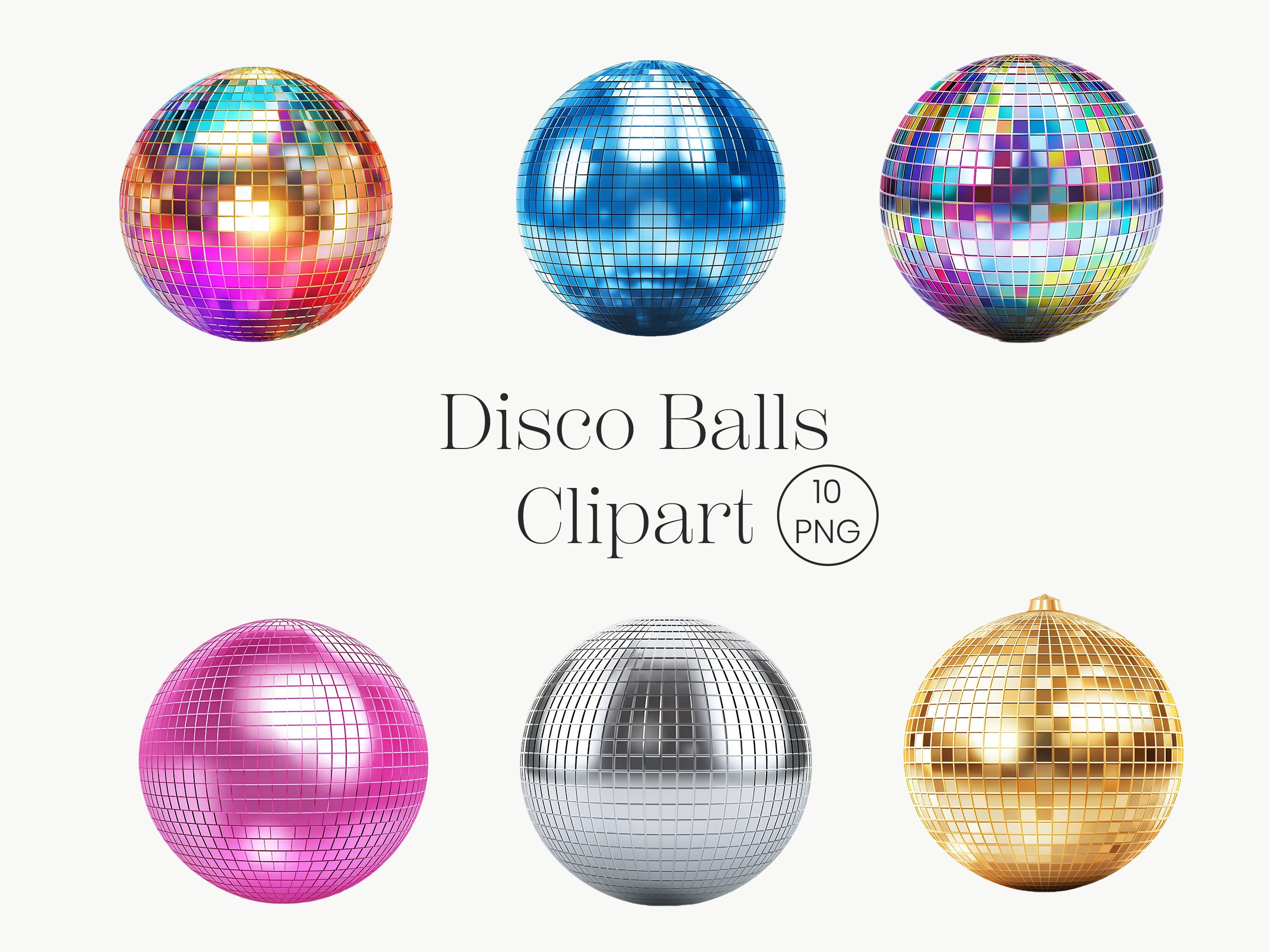 Disco Balls Clipart: Colorful Dance Party PNG Graphics (10 Files) - Etsy