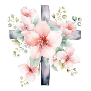 Flower Cross Watercolor, Lily Cross Watercolor, Pastel Clipart Cross ...