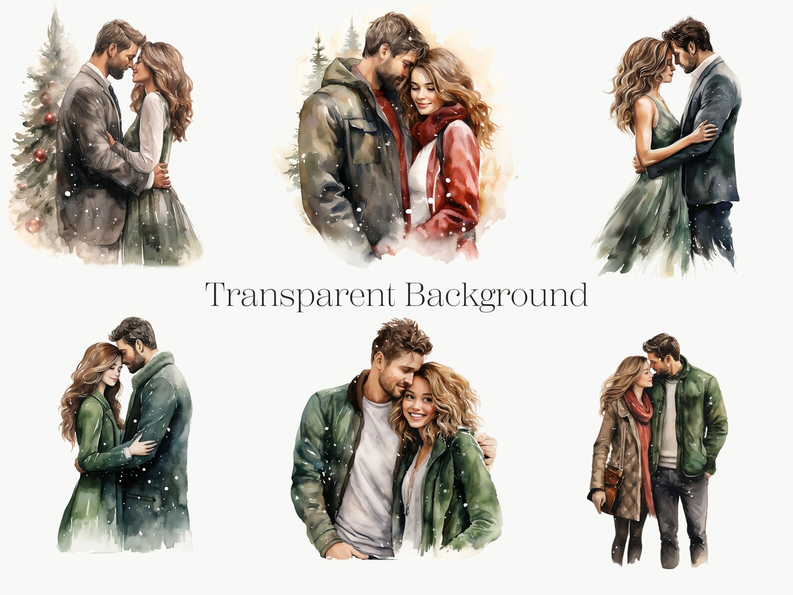 Winter Loving Couple Watercolor | 10 Transparent PNG | Christmas Couple ...