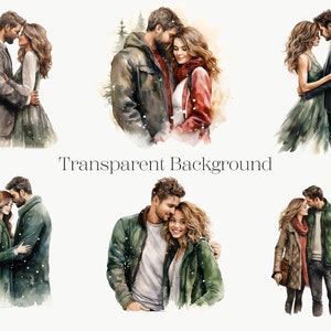 Winter Loving Couple Watercolor | 10 Transparent PNG | Christmas Couple ...