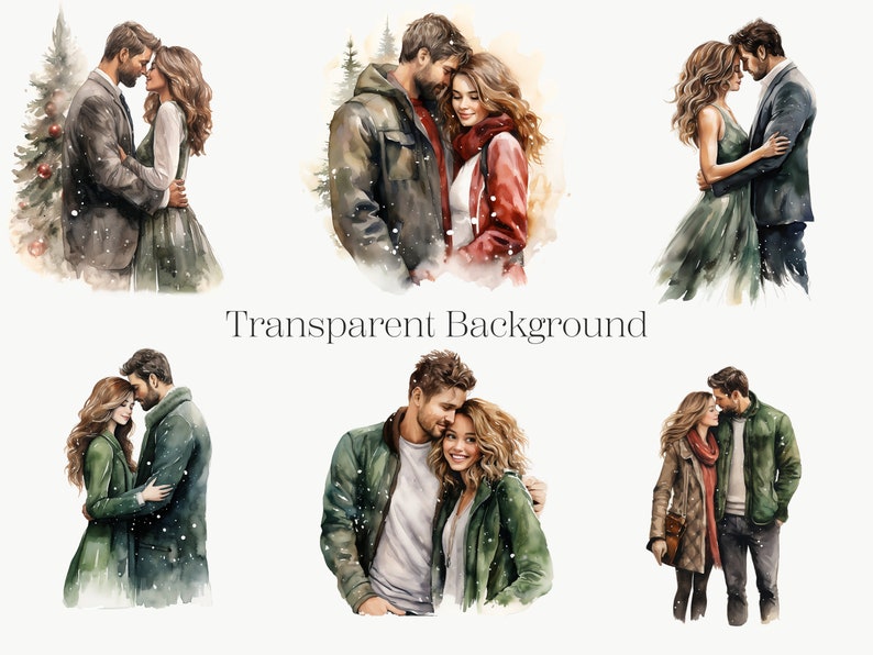 Winter Loving Couple Watercolor | 10 Transparent PNG | Christmas Couple ...