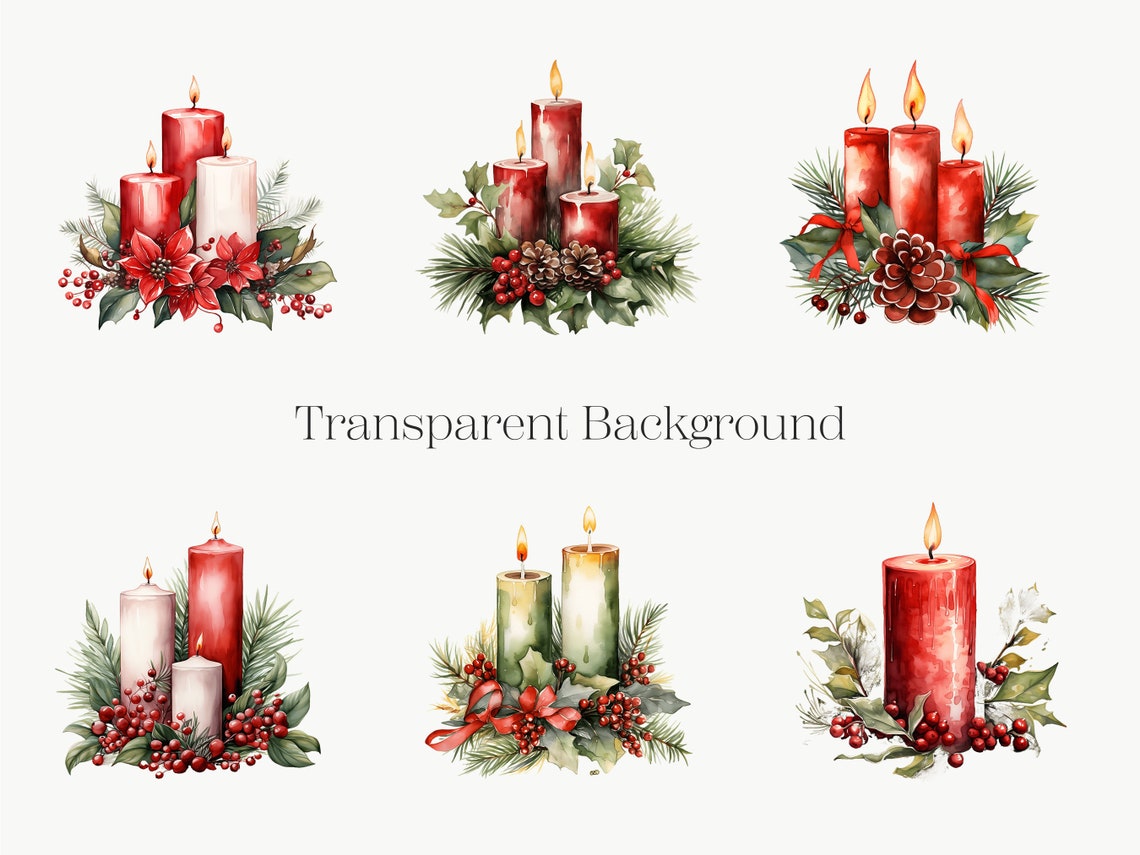 Christmas Candle Clipart 10 Transparent PNG Winter - Etsy