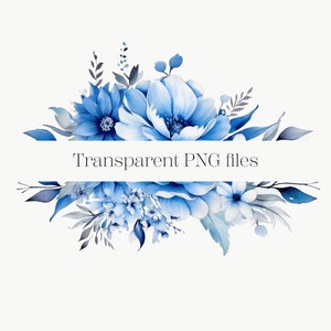 Blue Floral Frames Clipart | 12 Transparent PNG | Wedding Clipart, Dusty Flower Watercolor ...