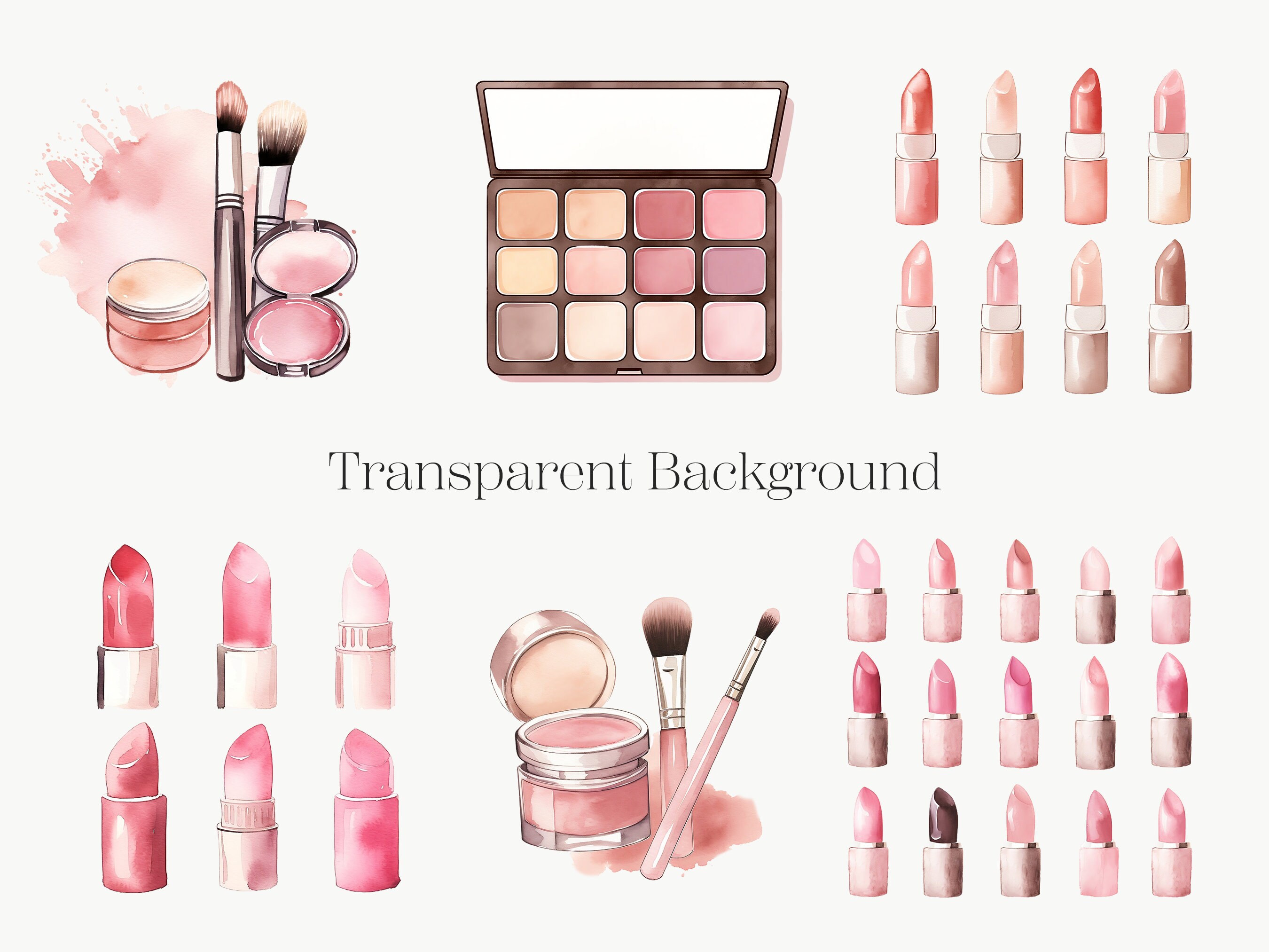 Watercolor Makeup Clipart: Pink Cosmetics Illustrations (10 PNG) - Etsy