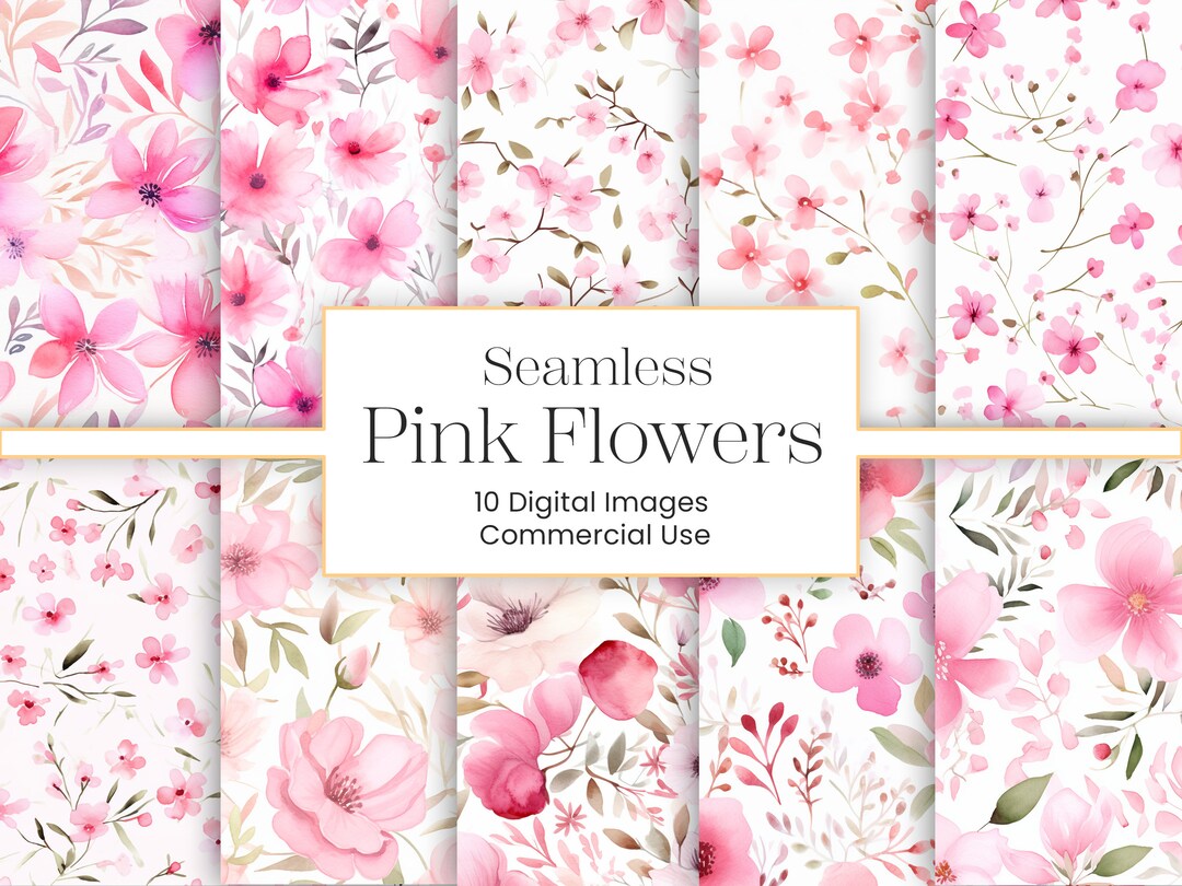 Pink Floral Digital Paper: Watercolor Flower Backgrounds (10 JPG ...