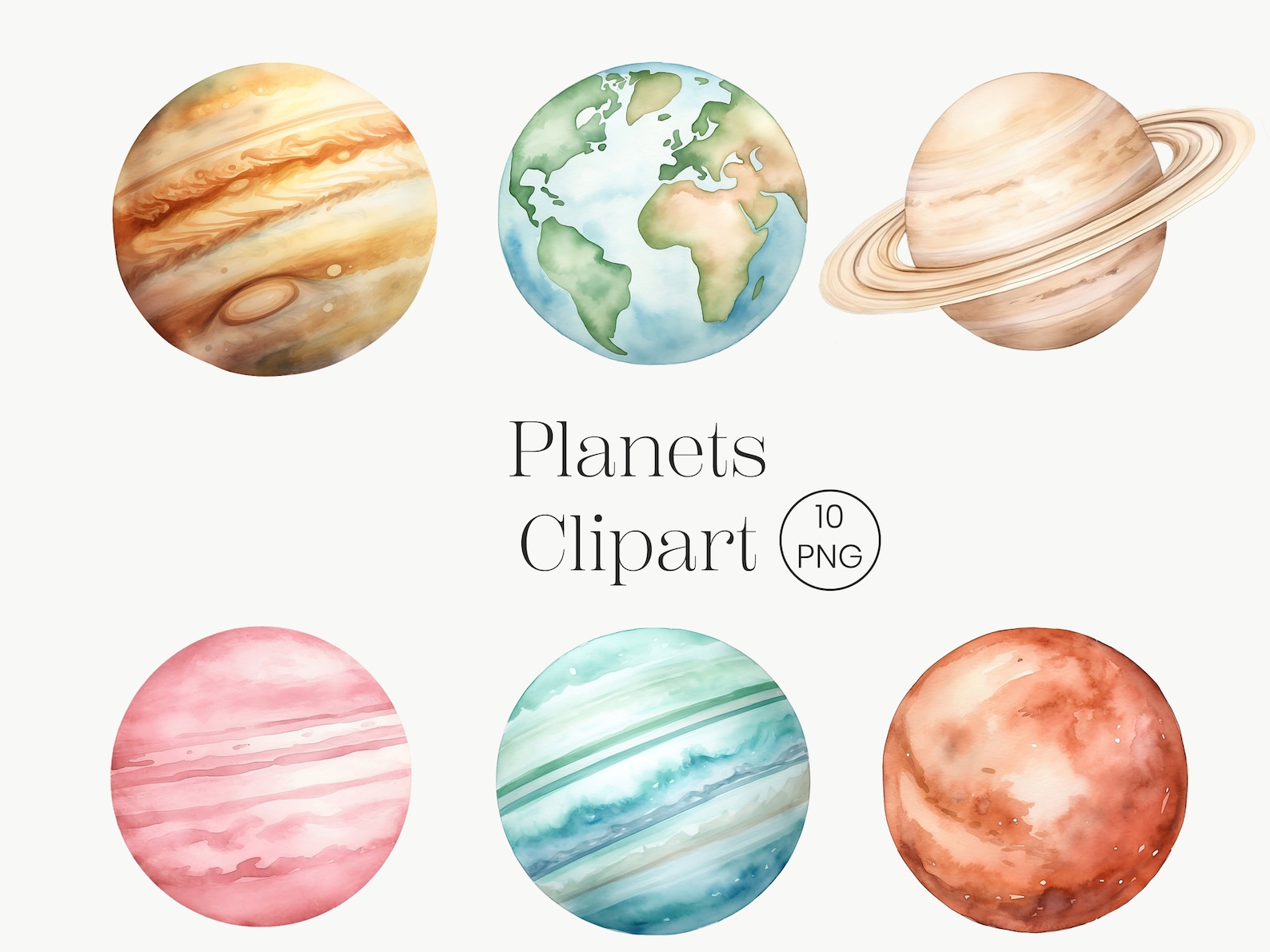 Watercolor Planets Clipart: Boho Space PNG Set (10 Files) - Etsy