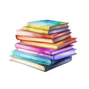 Colorful Books Clipart 10 JPG Watercolor Book Reading Education Painted ...
