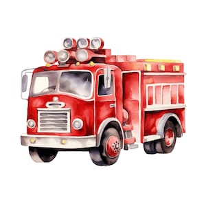 Watercolor Fire Truck 10 JPG Firefighter Clipart Fire Station ...