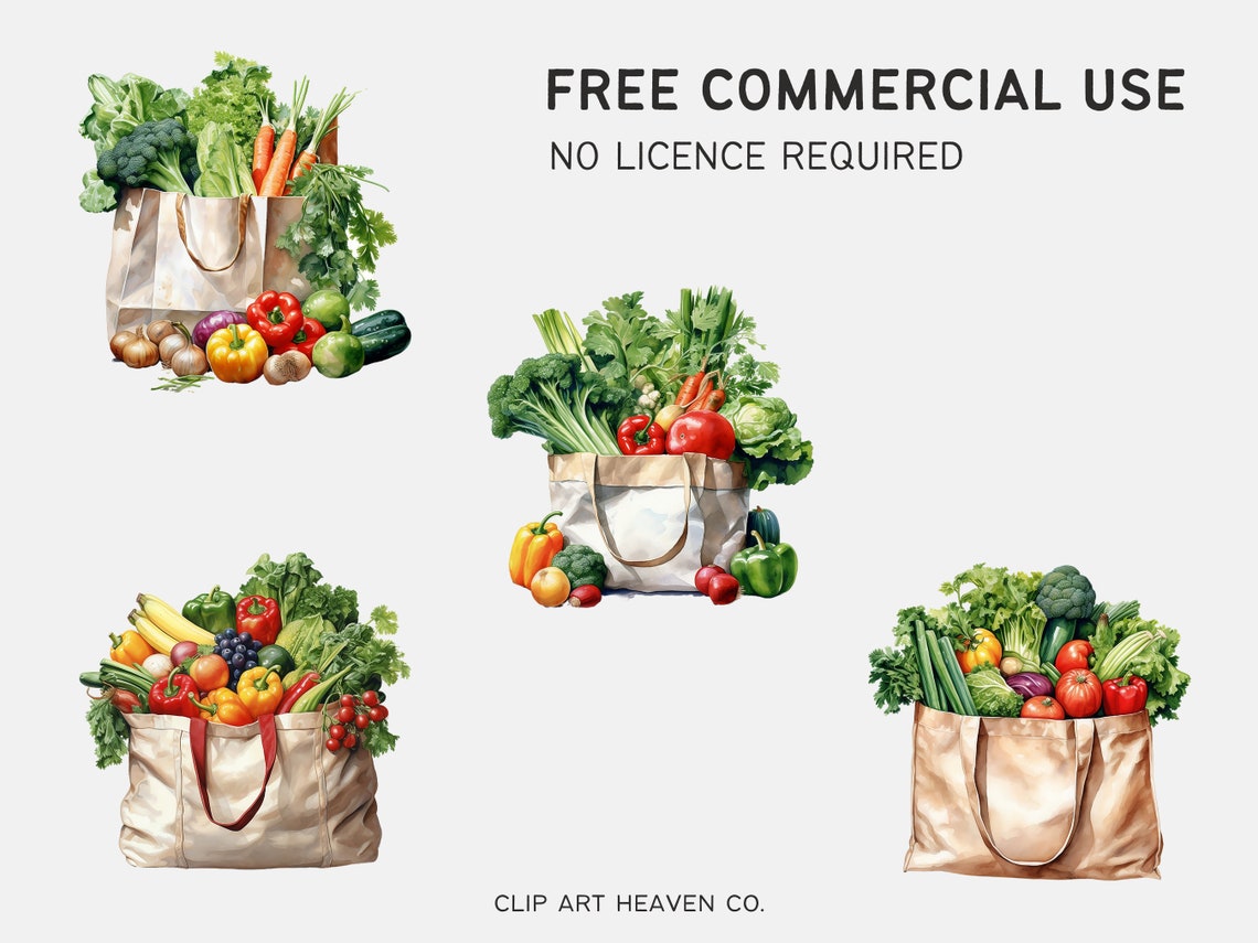 Watercolor Grocery Bag Clipart 10 PNG French Food Vegetables - Etsy