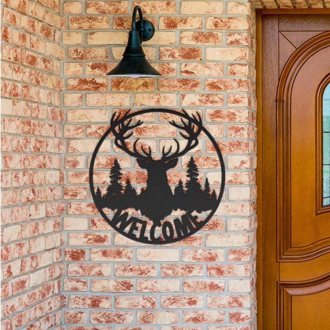 Metal Welcome Sign, Deer Die-cut Metal Entryway Welcome Sign, Outdoor ...