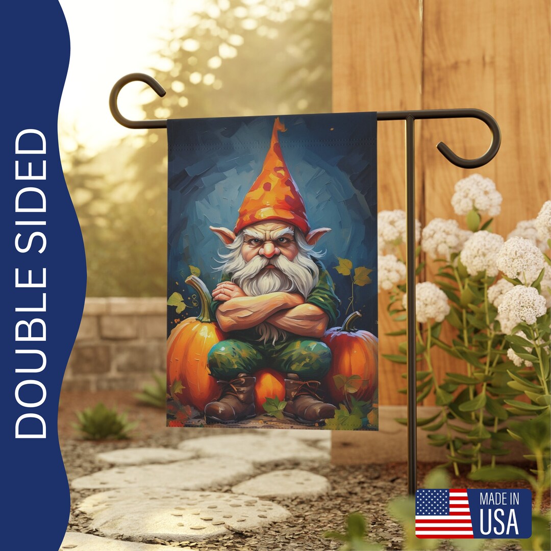 Fall Angry Gnome Flag, Halloween Garden Gnome Flag, Funny Sign ...