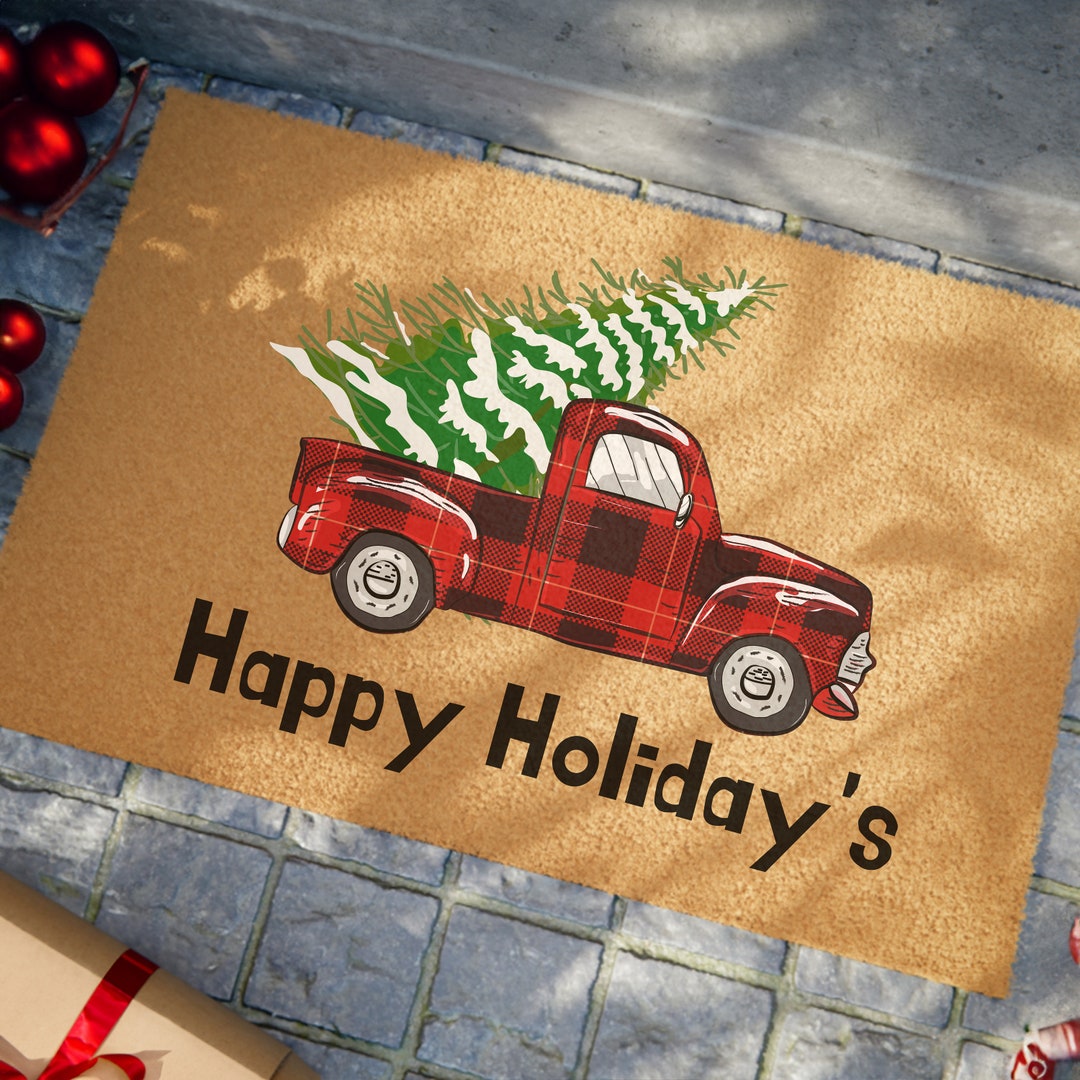 Buffalo Plaid Outdoor Mat, Chirstmas Coconut Fiber Mat, Holiday Porch ...