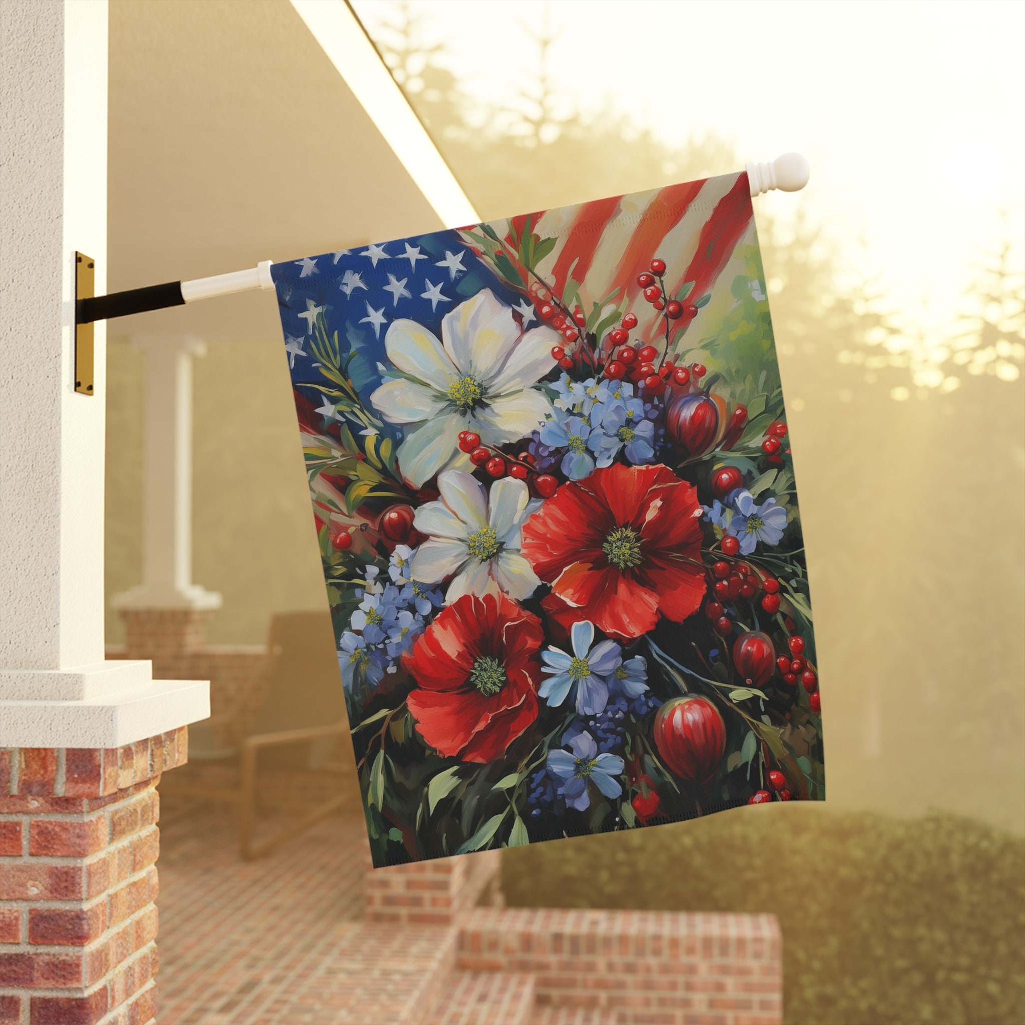 Patriotic Welcome Summer Garden Flag, Red White Blue Flower Spring ...