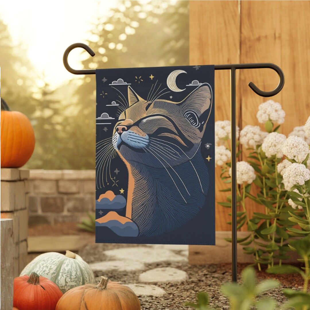 Celestial Cat Garden Flag, Cat Porch Sign, Welcome Cat Banner, Spring ...