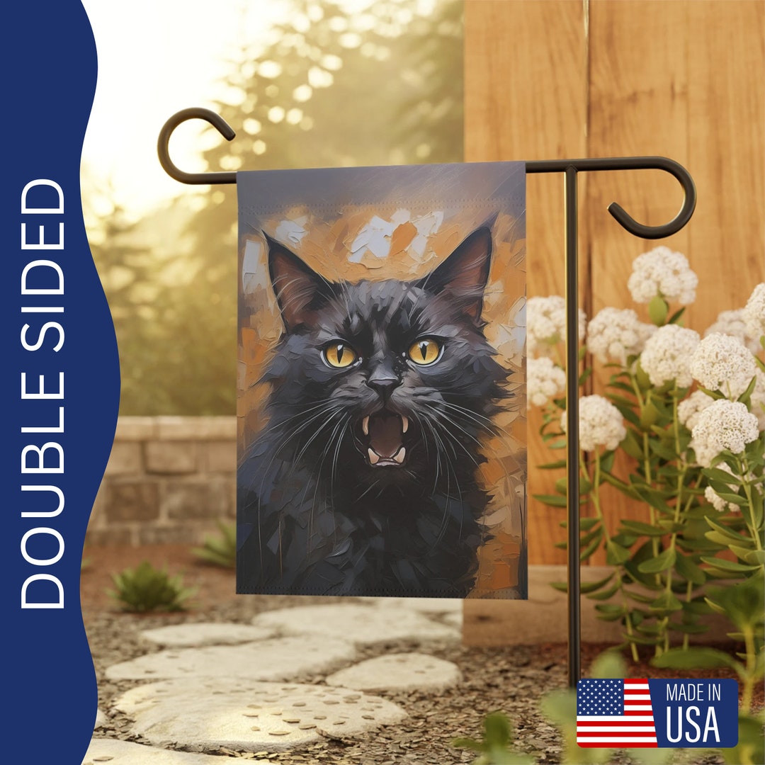 Angry Black Cat Garden Flag, Funny Sign, Unwelcome Sign, Go Away Home ...