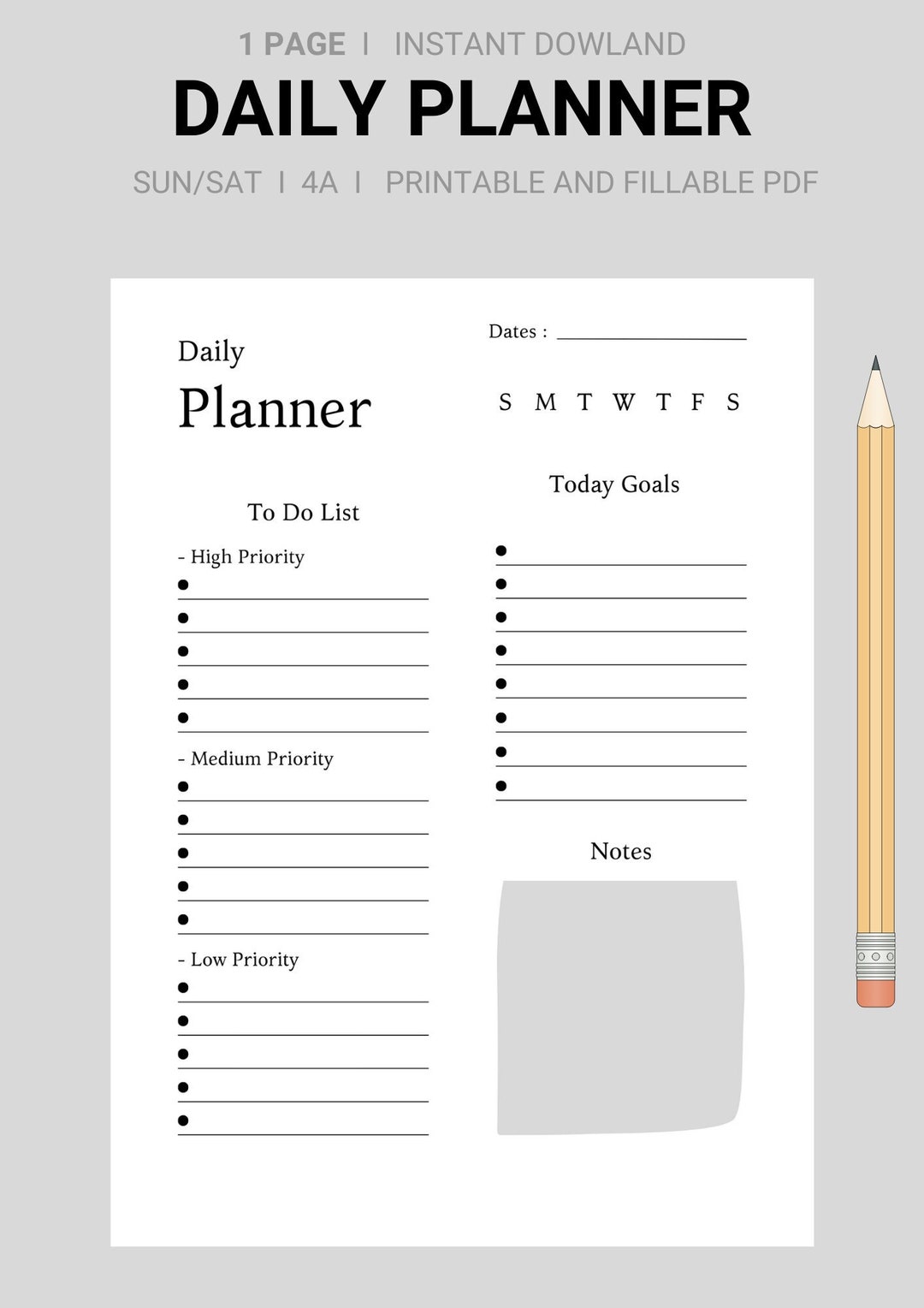 Printable Daily Planner Fillable, Daily to Do List, Productivity ...