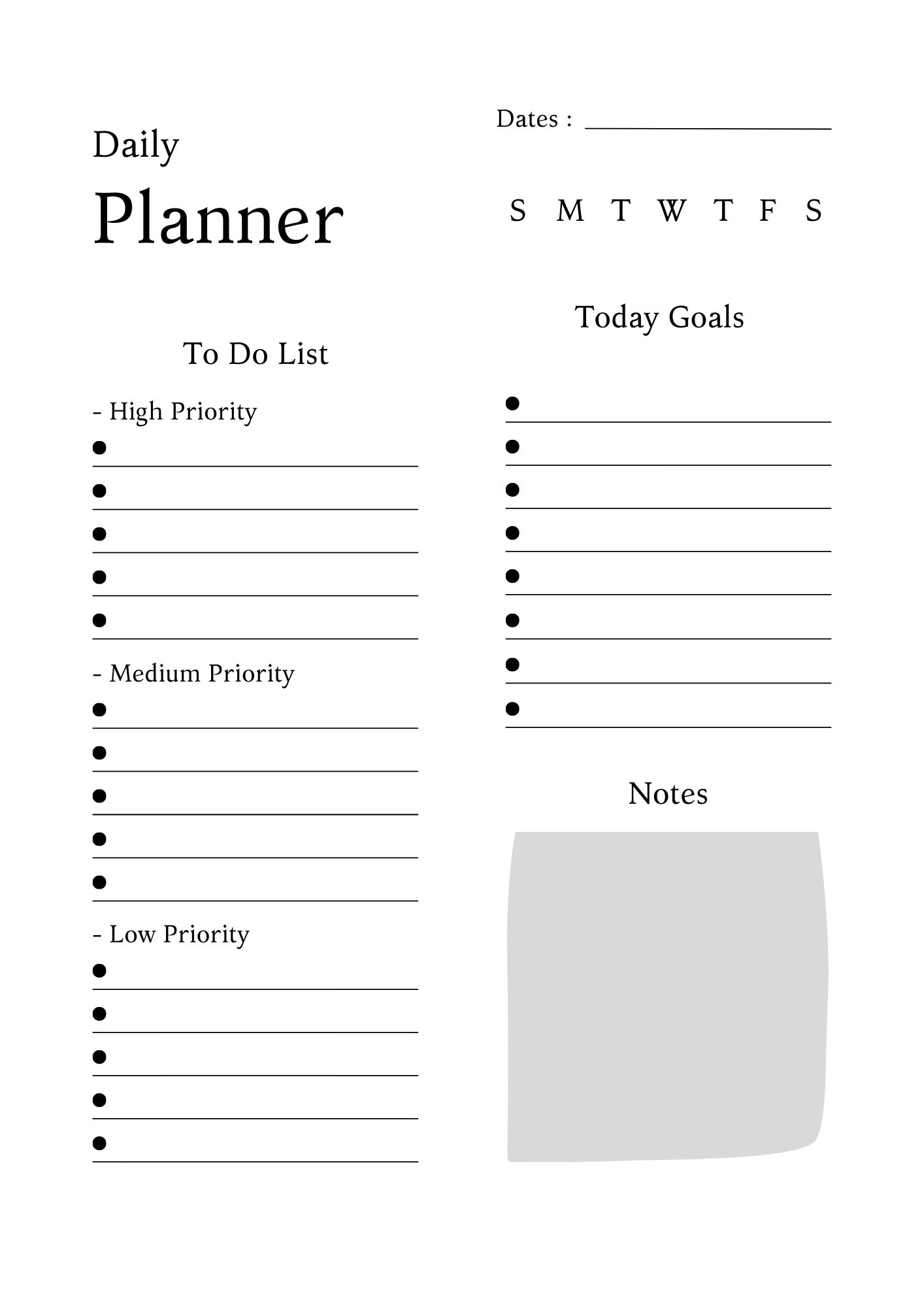 Printable Daily Planner Fillable, Daily to Do List, Productivity ...