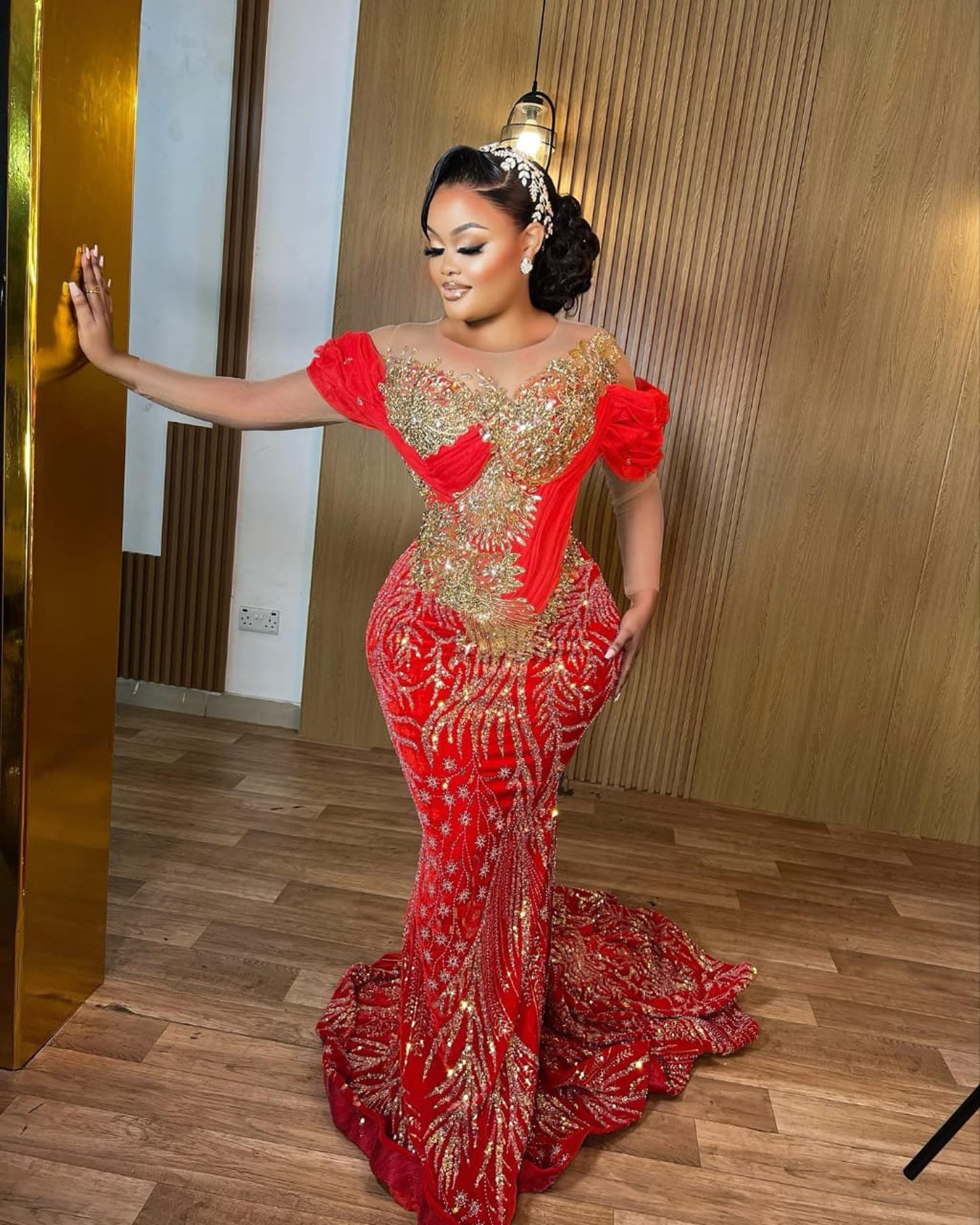 Red Wedding Reception Dress, Prom Dress With Corset, Mermaid Evening ...